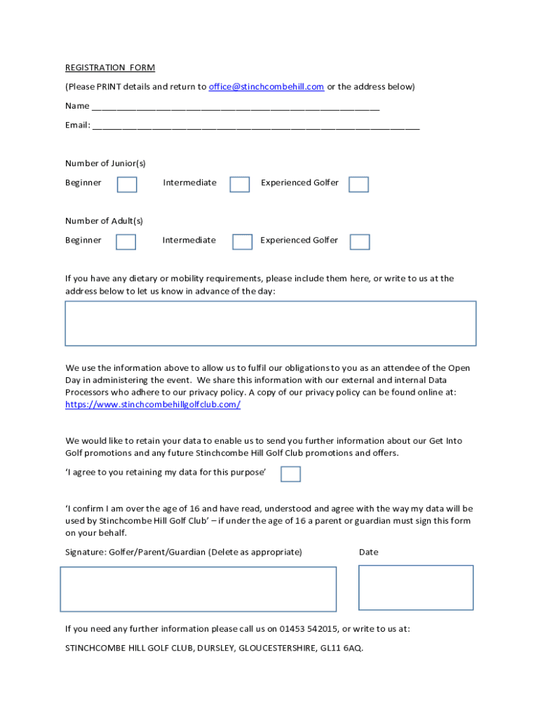 Fillable Online REGISTRATION FORM (Please PRINT details and return ...