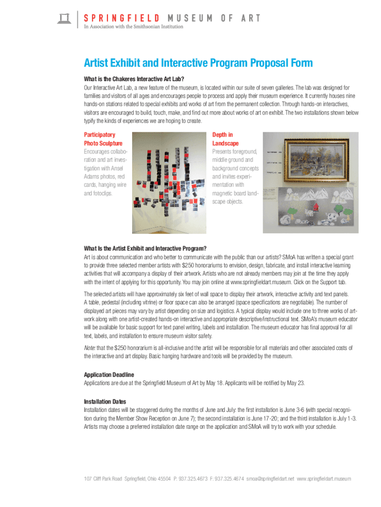 Fillable Online Artist Exhibit and Interactive Program Proposal Form ...