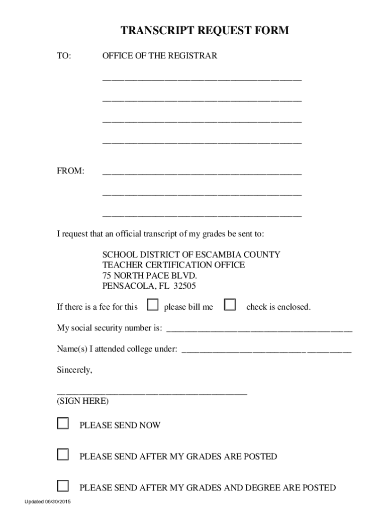 Fillable Online Office of the Registrar - Official Transcript Request Form Fax Email Print ...
