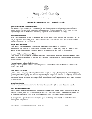 Fillable Online Consent for Treatment and Limits of Liability - Nancy ...