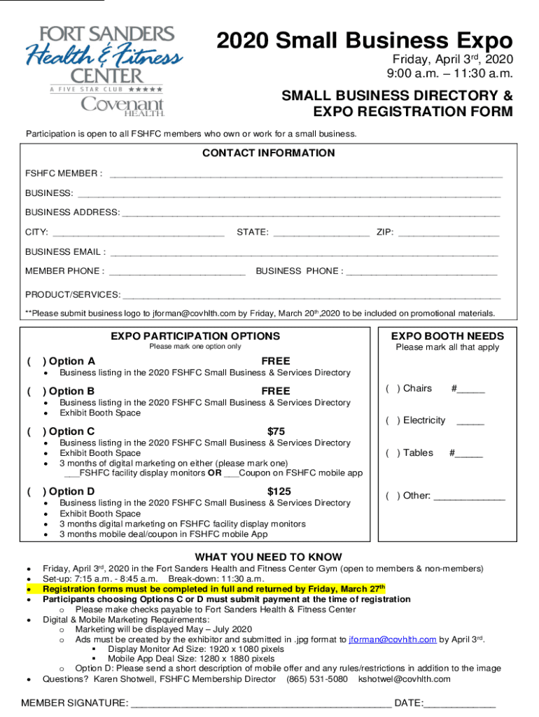 Fillable Online small business directory & expo registration form Fax ...
