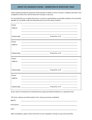 Fillable Online Group Life Master Trust Expression of Wish Form Fax ...