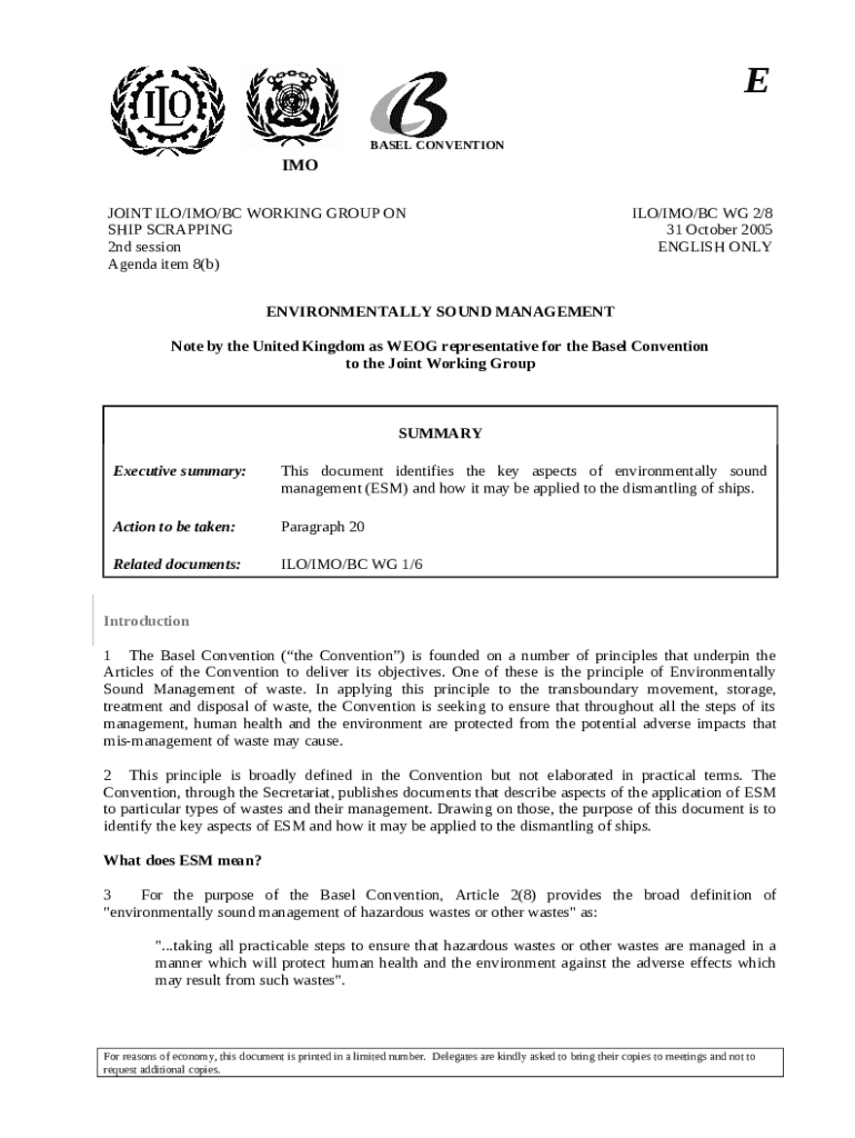Joint ILO/IMO/Basel Convention Working Group on Ship ... Doc Template | pdfFiller