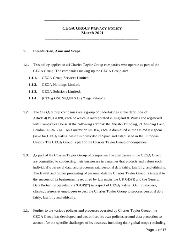 CEGA GROUP PRIVACY POLICY Doc Template | pdfFiller