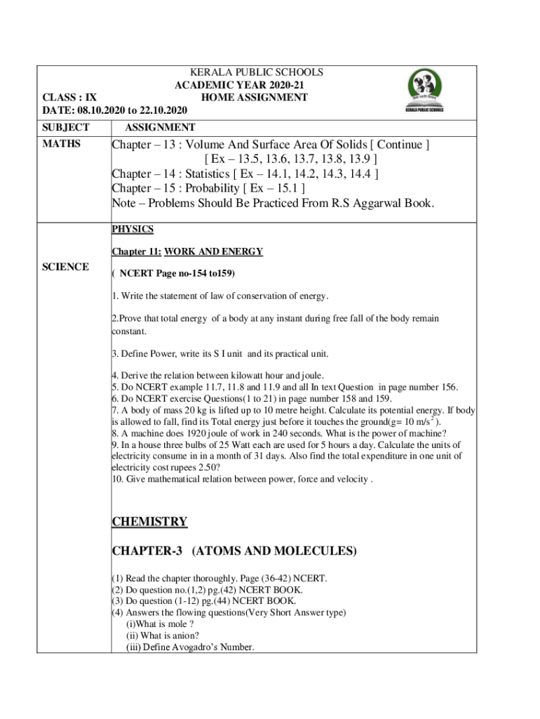 Fillable Online Class - IX CH-13 Surface Area and Volume (Maths ... Fax Email Print - pdfFiller