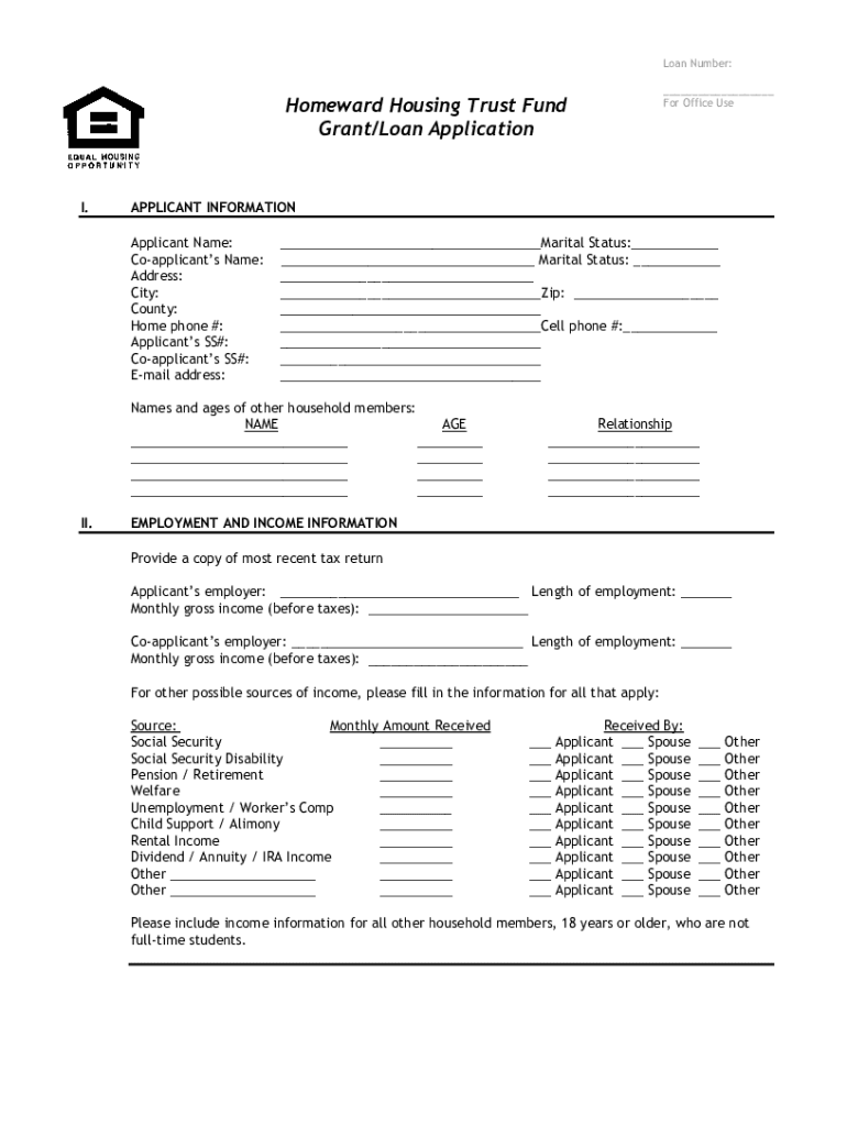 Fillable Online Homeward Housing Trust Fund Grant/Loan Application Fax ...