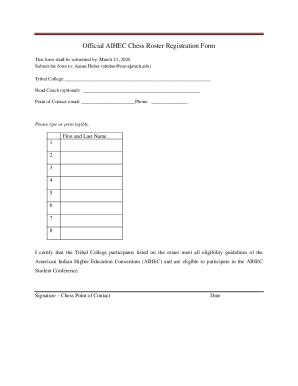 Fillable Online Official AIHEC Chess Roster Registration Form Fax Email ...