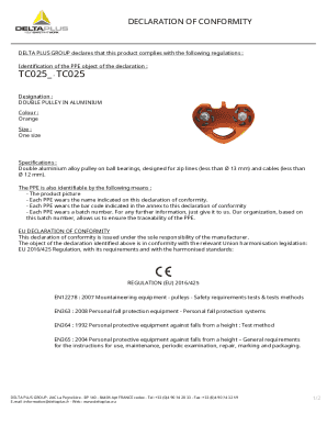 Fillable Online DECLARATION OF CONFORMITY - Delta Plus Fax Email Print ...
