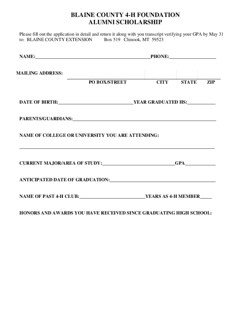 Fillable Online 4-H Youth Development - UI Extension in Blaine County Fax Email Print - pdfFiller