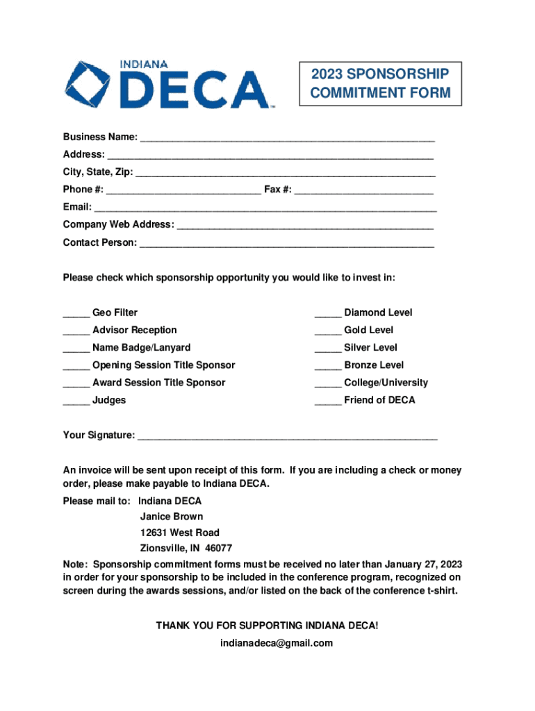 Fillable Online 2023 SPONSORSHIP COMMITMENT FORM Fax Email Print - pdfFiller