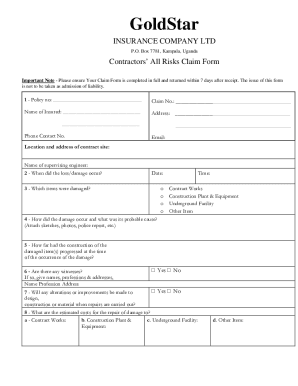 Fillable Online Contractors' All Risk Claim form.doc Fax Email Print ...