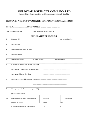 Fillable Online Personal Accident/ Workers Compensation Claim Form Fax ...