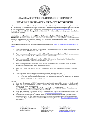Fillable Online TEXAS LMRT EXAMINATION APPLICATION INSTRUCTIONS: Fax ...