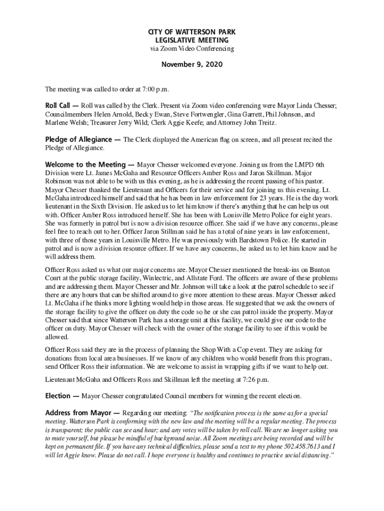 Fillable Online City of Watterson Park, Kentucky Fax Email Print ...