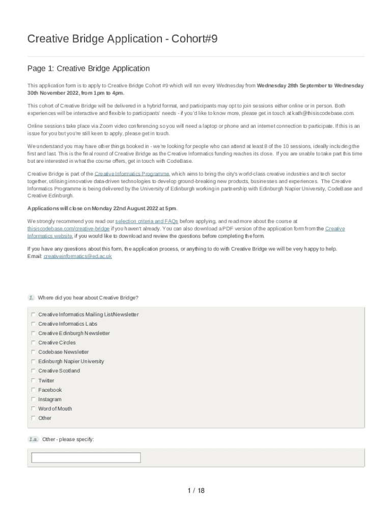 Fillable Online Creative Bridge Application - Cohort#9 Fax Email Print - pdfFiller