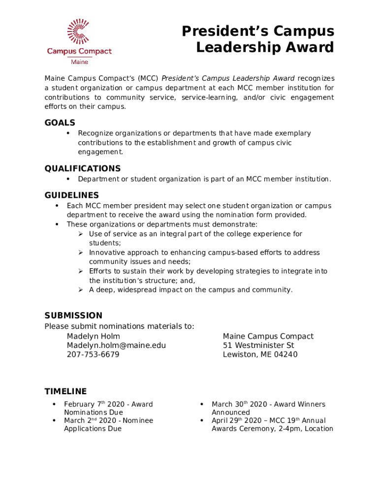 President's Leadership Nomination Doc Template | pdfFiller