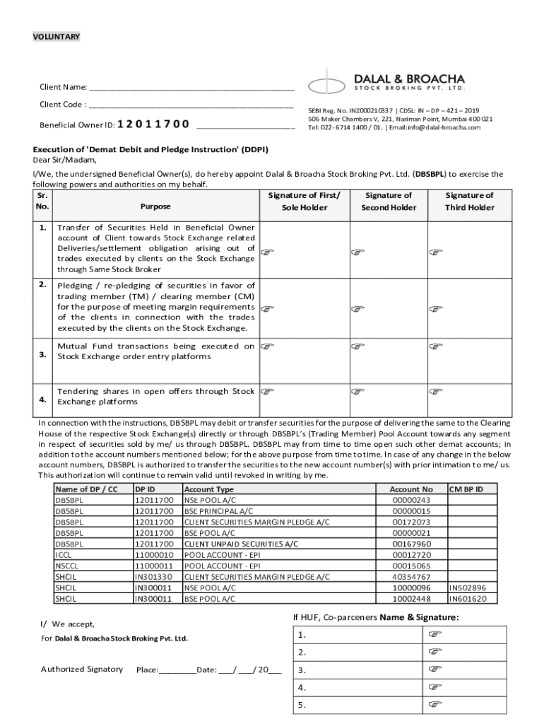 Fillable Online Demat Debit & Pledge Instruction Fax Email Print ...