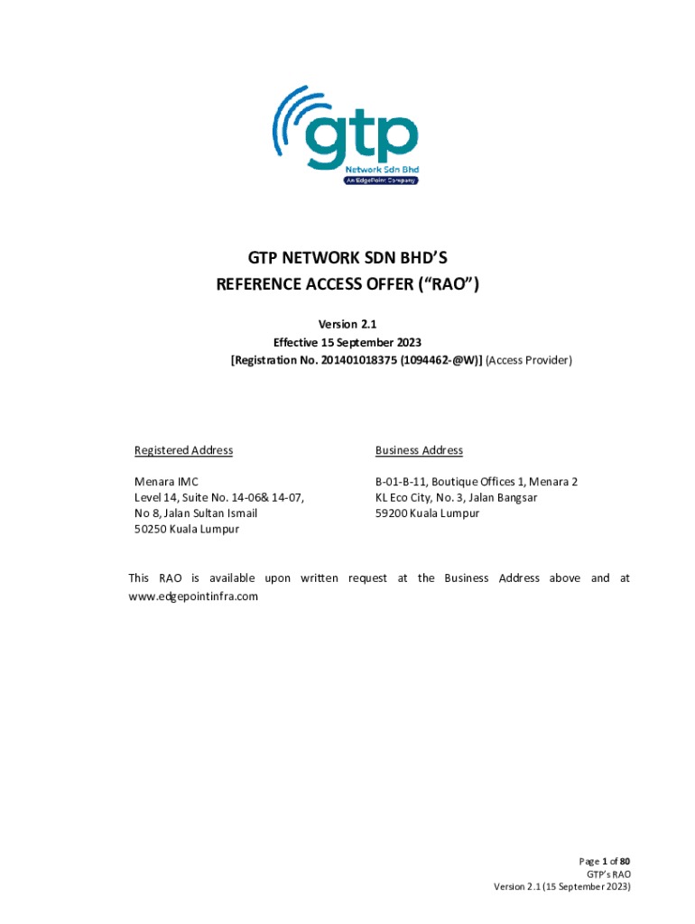 Fillable Online gtp network sdn bhd's reference access offer (rao) Fax Email Print - pdfFiller
