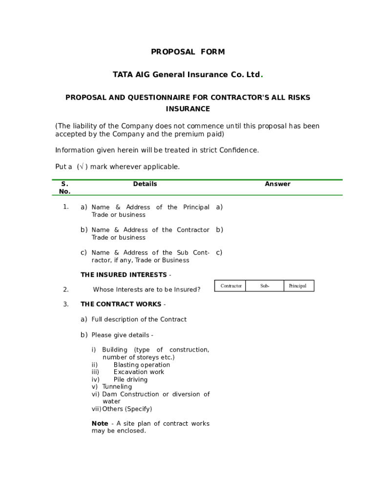 Fillable Online Download tata-aig Contractor All Risk proposal-form Fax ...