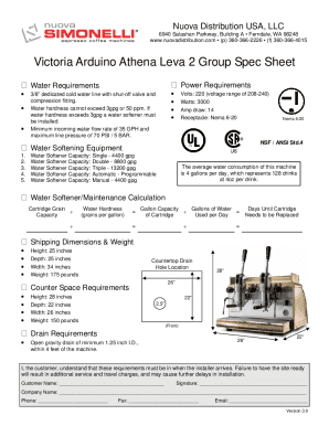 Fillable Online Victoria Arduino Athena Leva 2 Group Spec Sheet Fax ...
