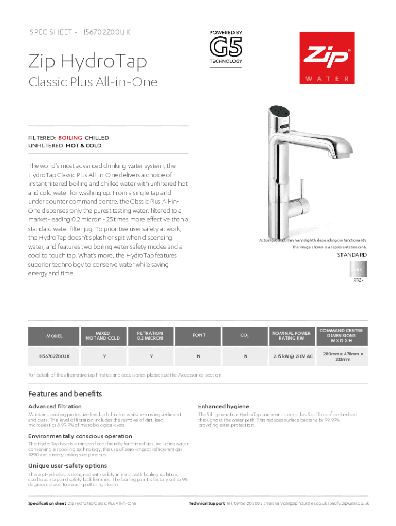 Fillable Online HydroTap G5 Classic Plus All-in-One boiling chilled 100/ ... Fax Email Print ...