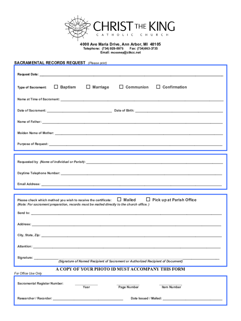 Fillable Online Sacrament-Records-Request-form- ... Fax Email Print ...