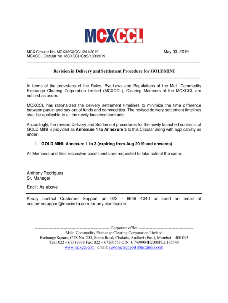 Fillable Online Revision in Delivery and Settlement Procedure for ... Fax Email Print - pdfFiller