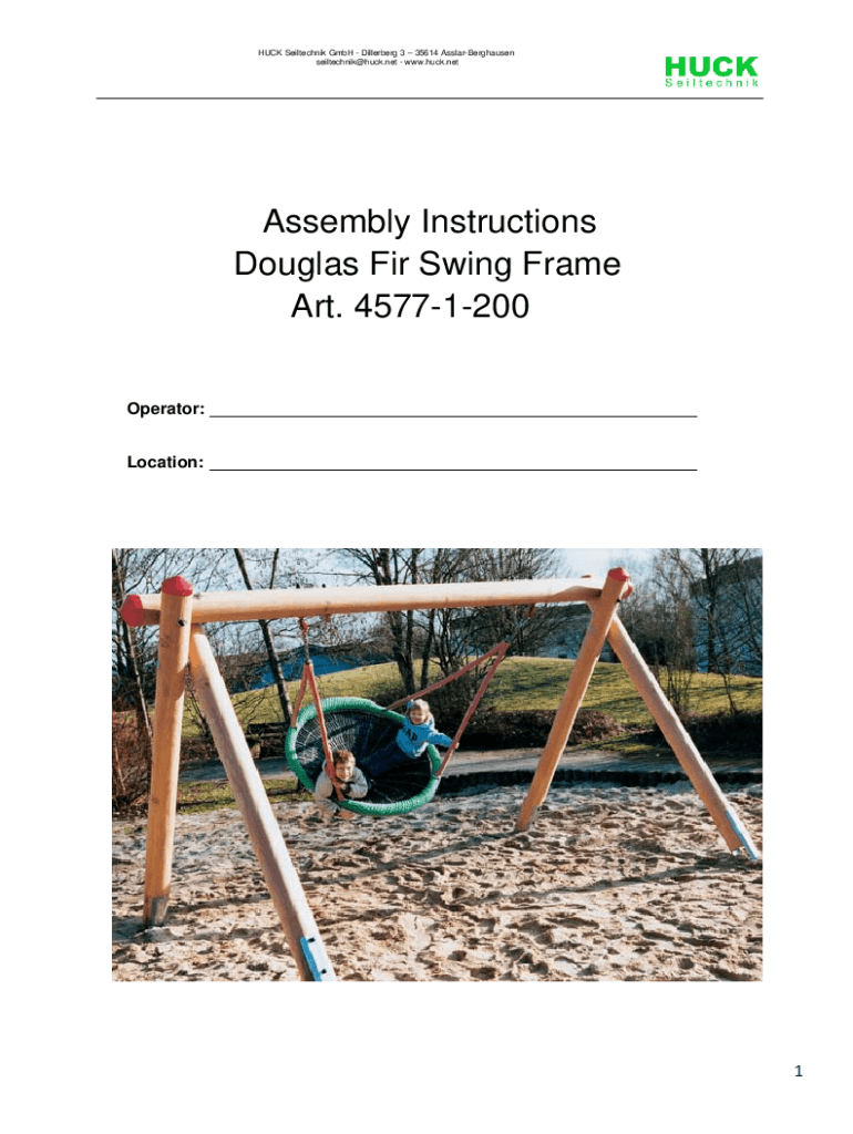 Fillable Online Douglas fir swing frame, Suspension height 2.00 m ...