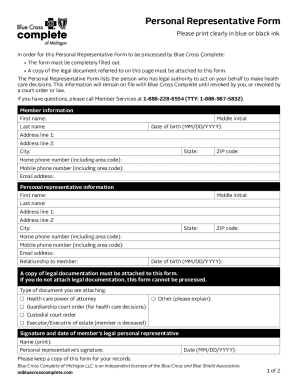 Fillable Online BCC Personal Representative Form Fax Email Print ...