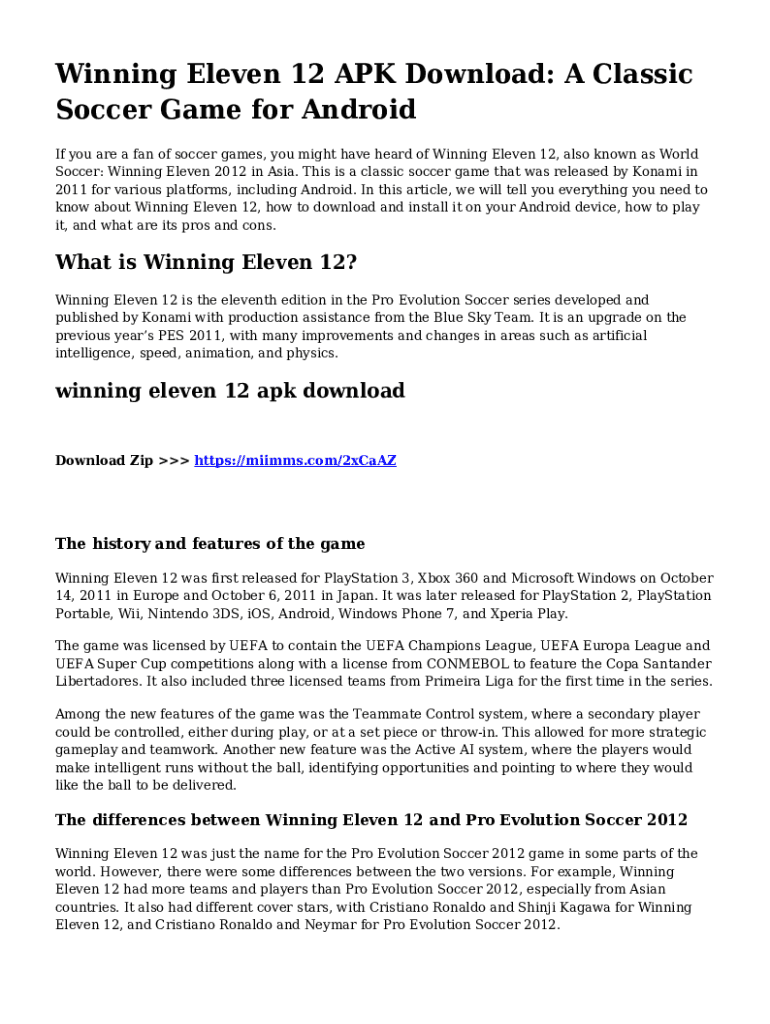 Fillable Online Winning Eleven 12 Apk Download Fax Email Print - pdfFiller