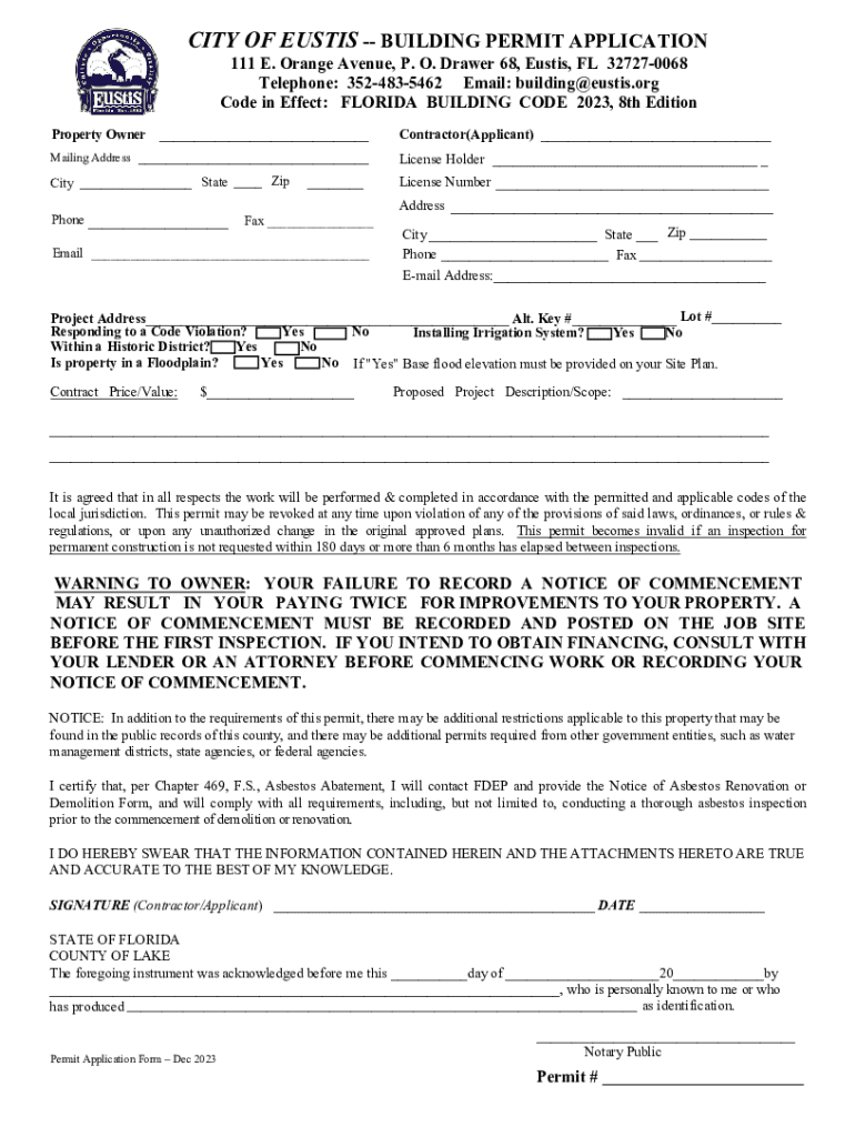 Fillable Online 2013 Form FL Building Permit Application - City of ...