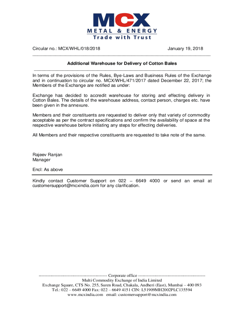 Fillable Online Additional Warehouse for Delivery of Cotton Bales Fax Email Print - pdfFiller