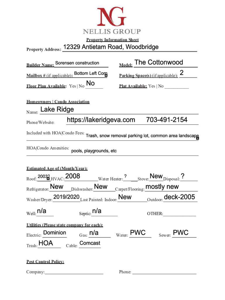 Fillable Online Seller Prep and Property Information Sheet.pdf Fax ...