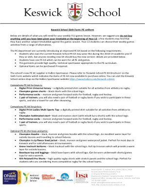 Fillable Online Keswick School Sixth Form: PE uniform Fax Email Print ...