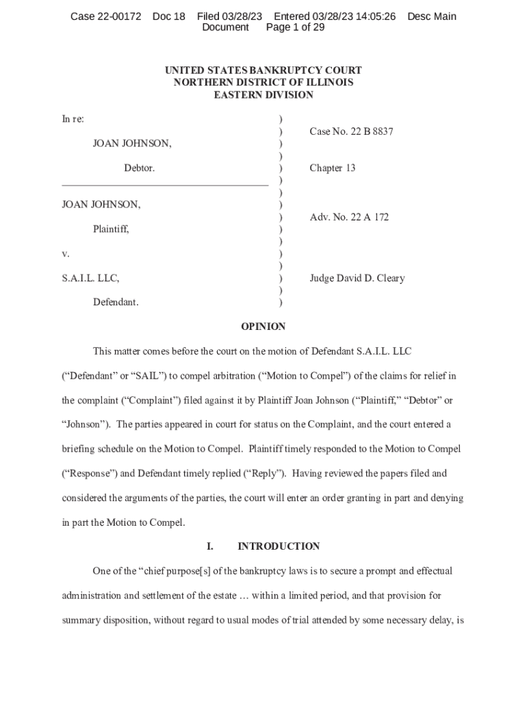 Fillable Online Johnson v SAIL motion to compel arbitration FINAL.pdf ...