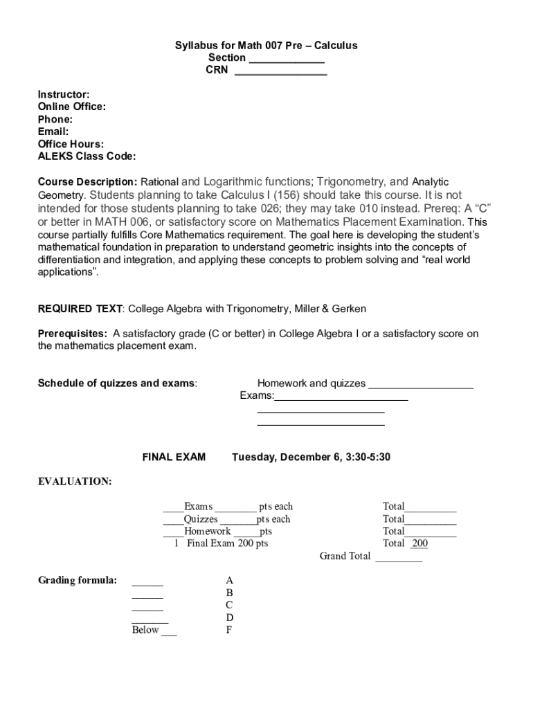 Fillable Online Technical Mathematics Introduction (MATH 0007) Fax ...
