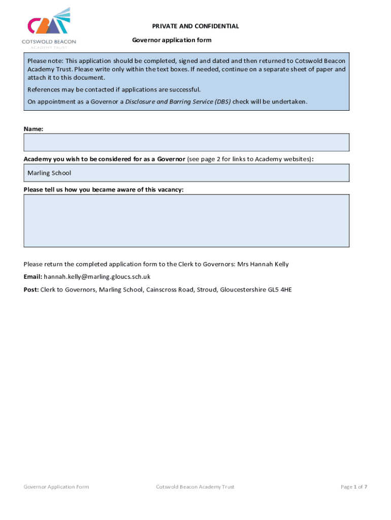 Fillable Online PRIVATE AND CONFIDENTIAL Governor application form ...