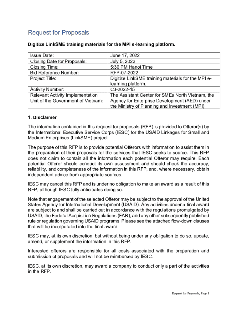 Fillable Online Request for Proposal for Services Reference number: RFP ...