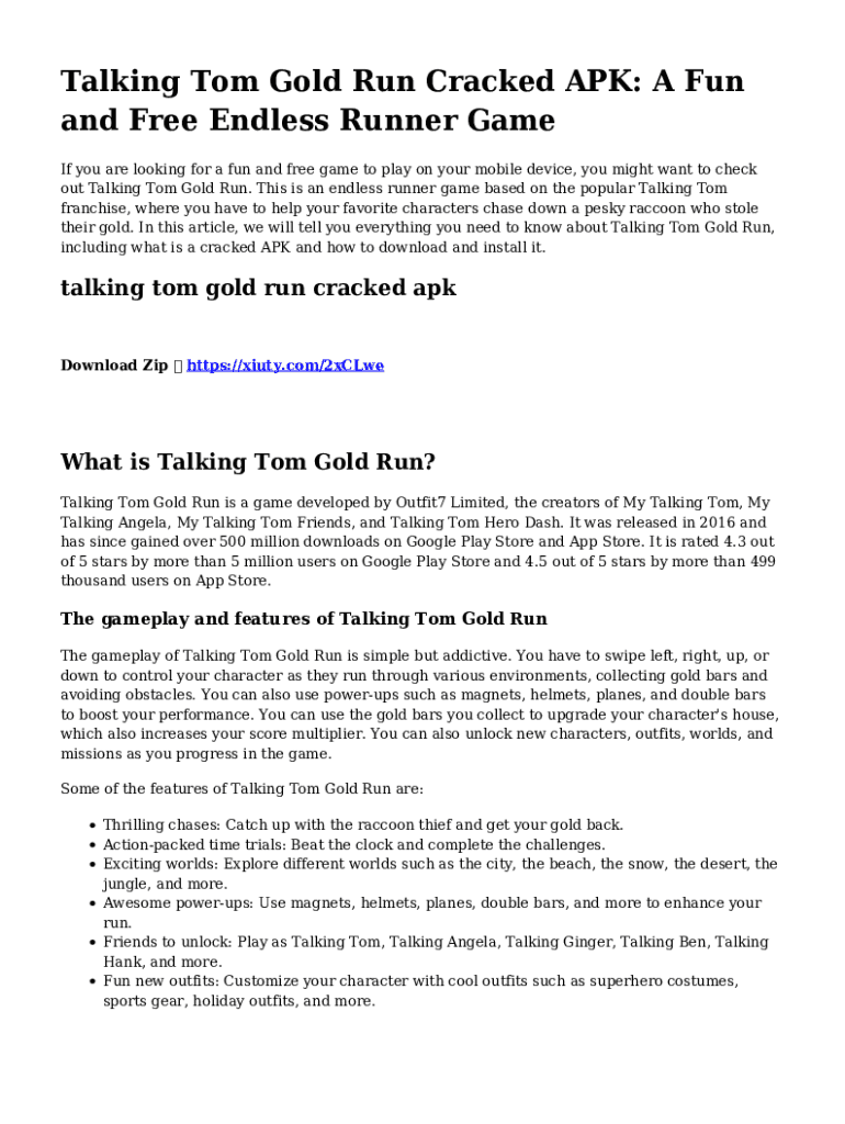 Fillable Online Talking Tom Gold Run Mod Apk 7004328 Free For Android Fax Email Print