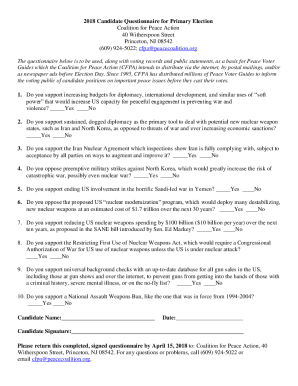 Fillable Online Candidate Questionnaire for Primary Election Fax Email ...