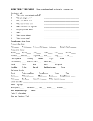 Fillable Online FORM-Bomb Threat Checklist Fax Email Print - pdfFiller