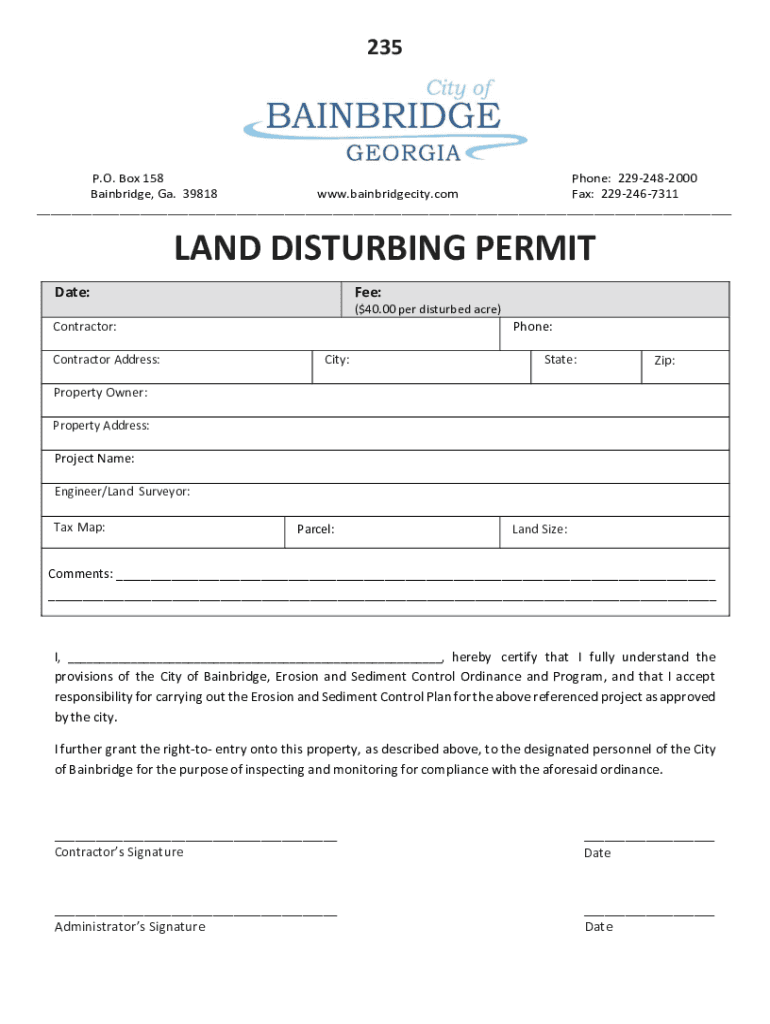Fillable Online HOMEOWNER'S PERMIT AFFIDAVIT - City of Bainbridge Fax Email Print - pdfFiller