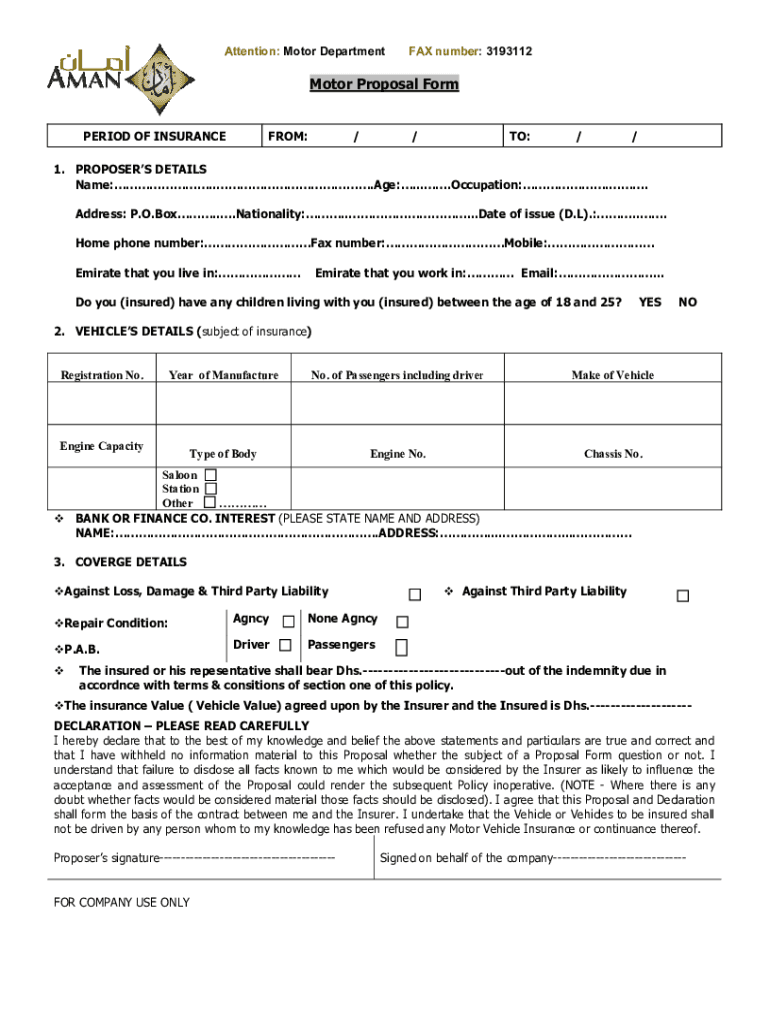 Fillable Online Motor Proposal Form.doc Fax Email Print - pdfFiller