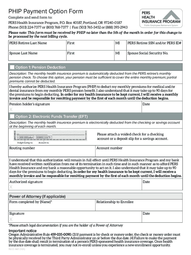 Fillable Online REV3-1667-PHIP-Form Payment Option Form.indd Fax Email ...
