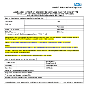 Eligibility Assessment & Training Plan for LTFT Training Doc Template | pdfFiller