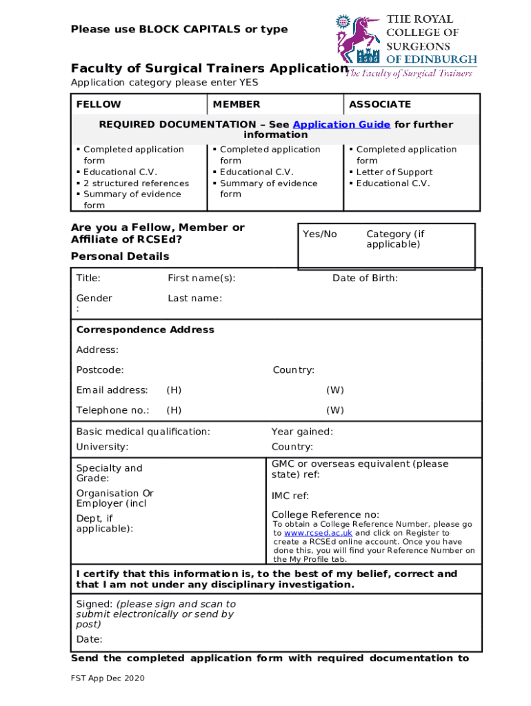 Application Criteria - The Faculty of Surgical Trainers, FST Doc ...