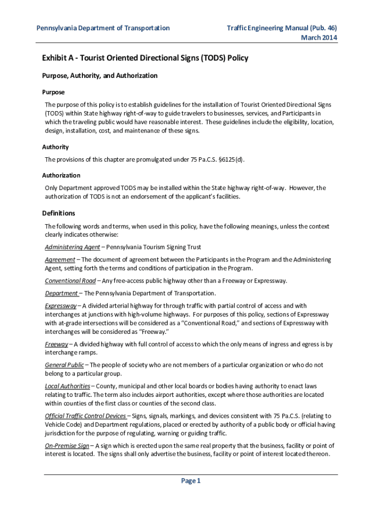 Fillable Online Exhibit A - Tourist Oriented Directional Signs (TODS) Policy Fax Email Print ...