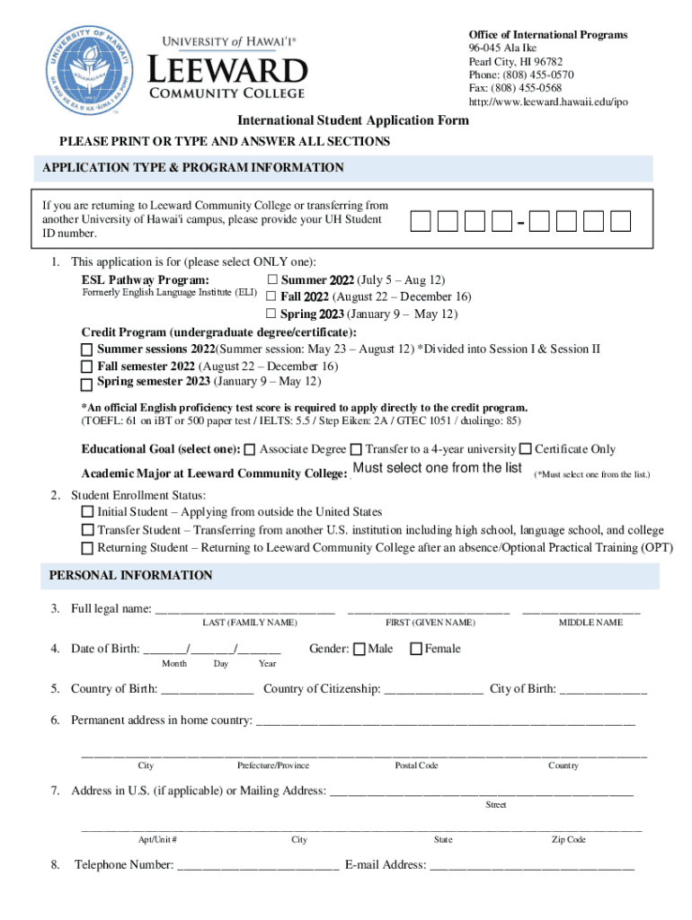Fillable Online 2022-2023 International Student Application Form Fax Email Print - pdfFiller