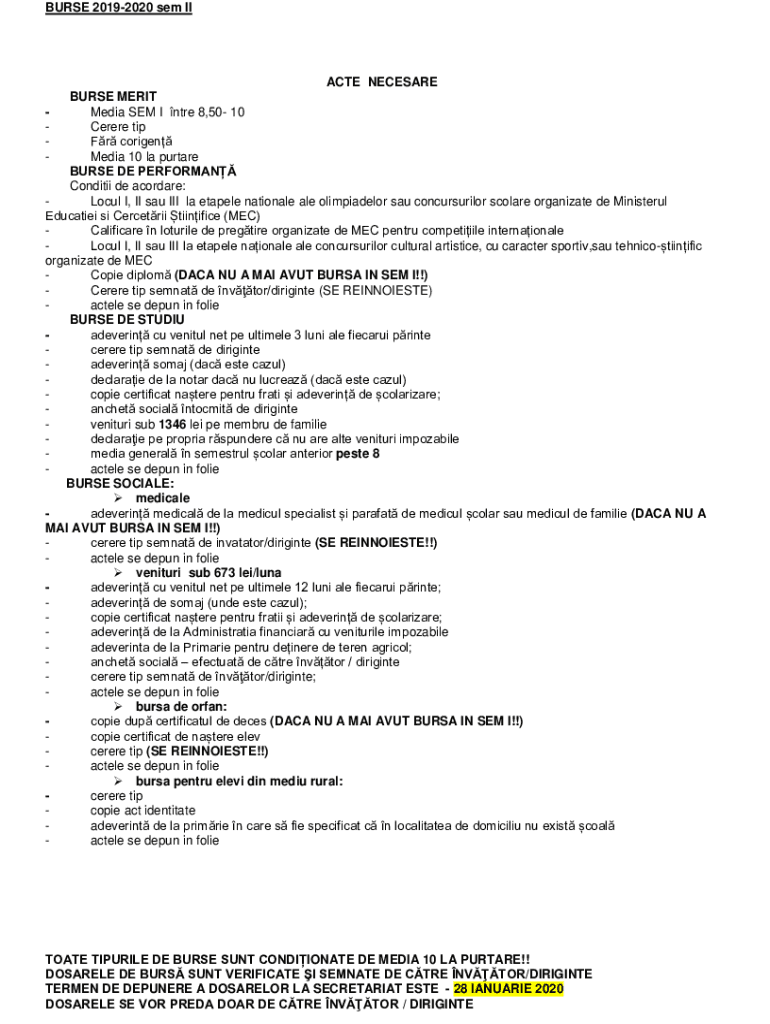 Fillable Online DOCUMENTE Bursa de excelen, de merit i bursele ... Fax Email Print - pdfFiller