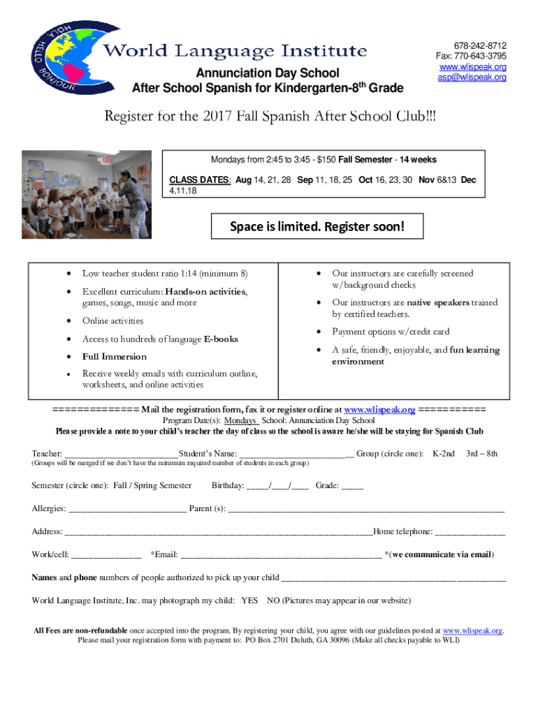 Fillable Online K-8th Grade Early Morning Drop Off Registration Form ...